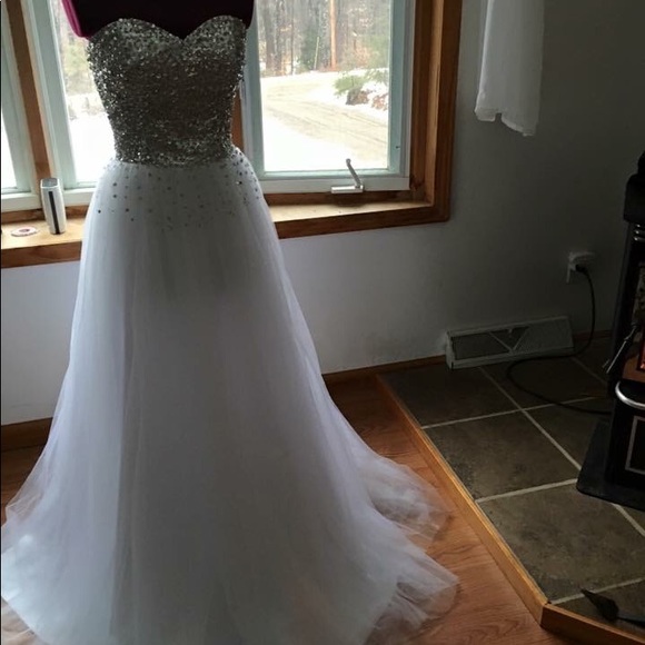 Dresses | Strapless White Silver Beaded Prompageant Gown | Poshmark